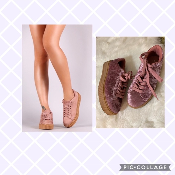Misbehave | Shoes | Misbehave Pink Velvet Sneakers Platform Laceup 8 ...